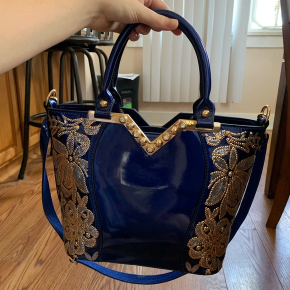 Bags | Dark Blue Jeweled And Sequenced Purse | Poshmark